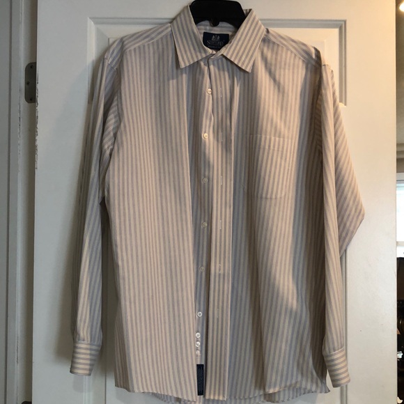 Stafford | Shirts | Mens Stafford Long Sleeved Button Down Dress Shirt Blue And Yellow Pins ...